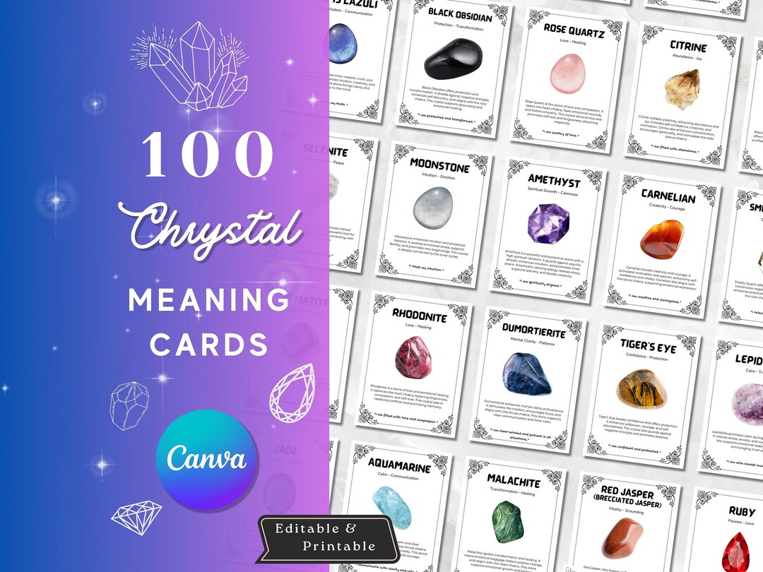 100 Editable Crystal Meaning Cards Printable Gemstone Meaning - Etsy