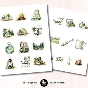 Watercolor Camping Clipart Bundle, Campfire Png Camping, Tent, Lantern ...