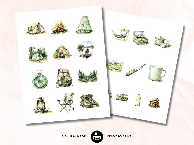 Watercolor Camping Clipart Bundle, Campfire Png Camping, Tent, Lantern ...