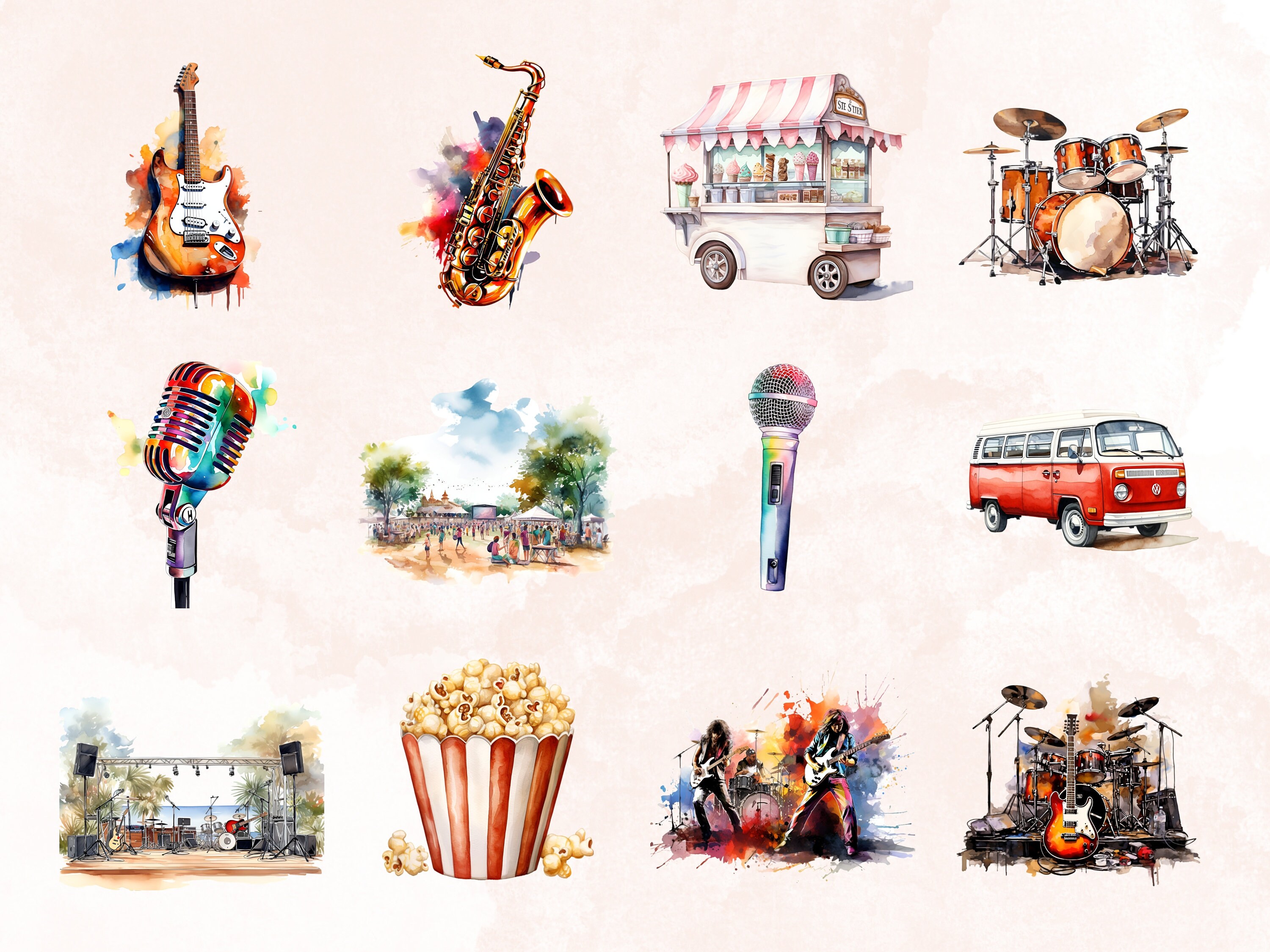 Watercolor Summer Clipart, Festival Clipart, Travel Clipart, Beach ...