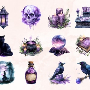 Watercolor Magical Clipart, Witch Clipart, Magic Witch Png Bundle ...