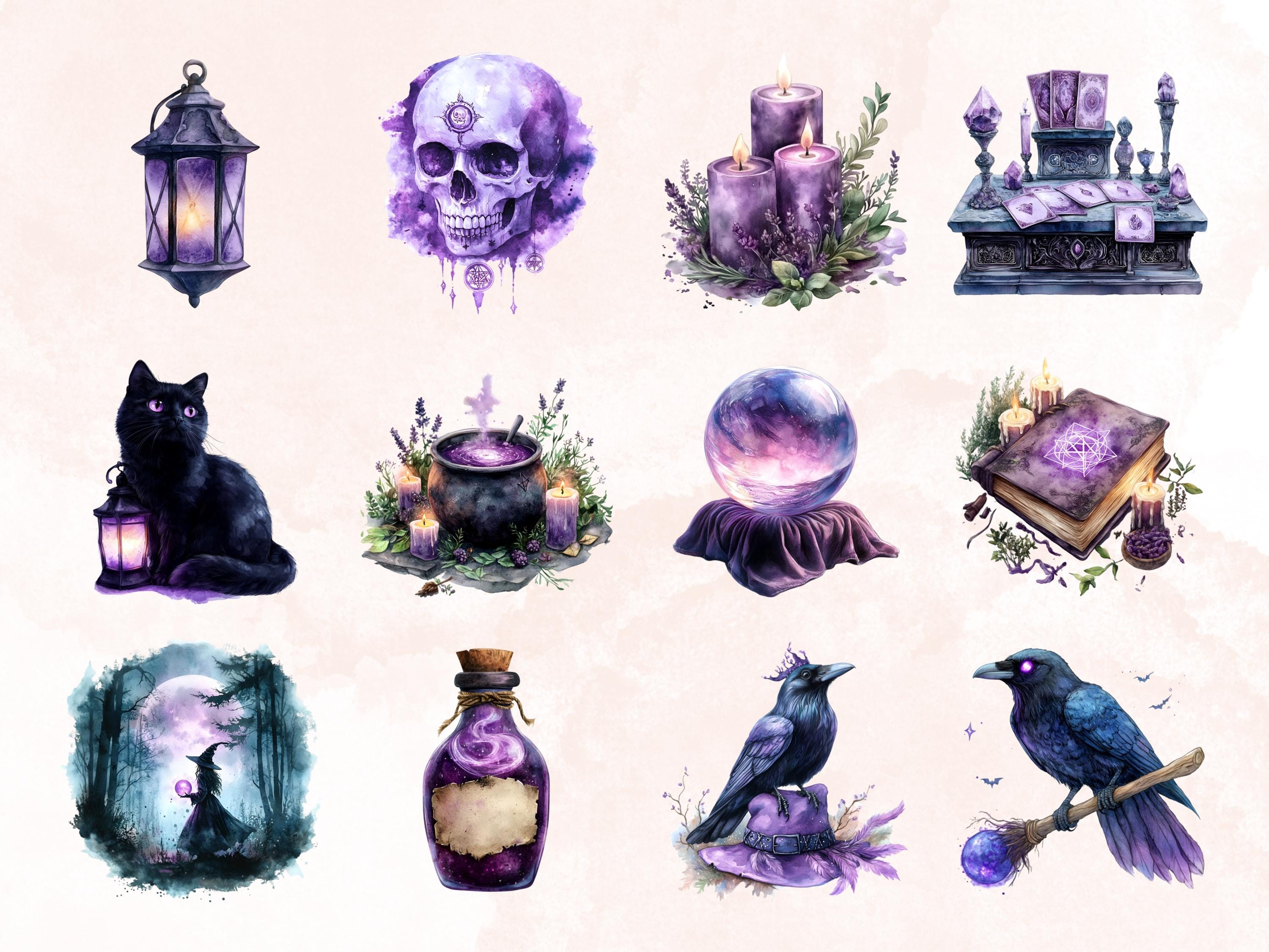 Watercolor Magical Clipart, Witch Clipart, Magic Witch Png Bundle ...