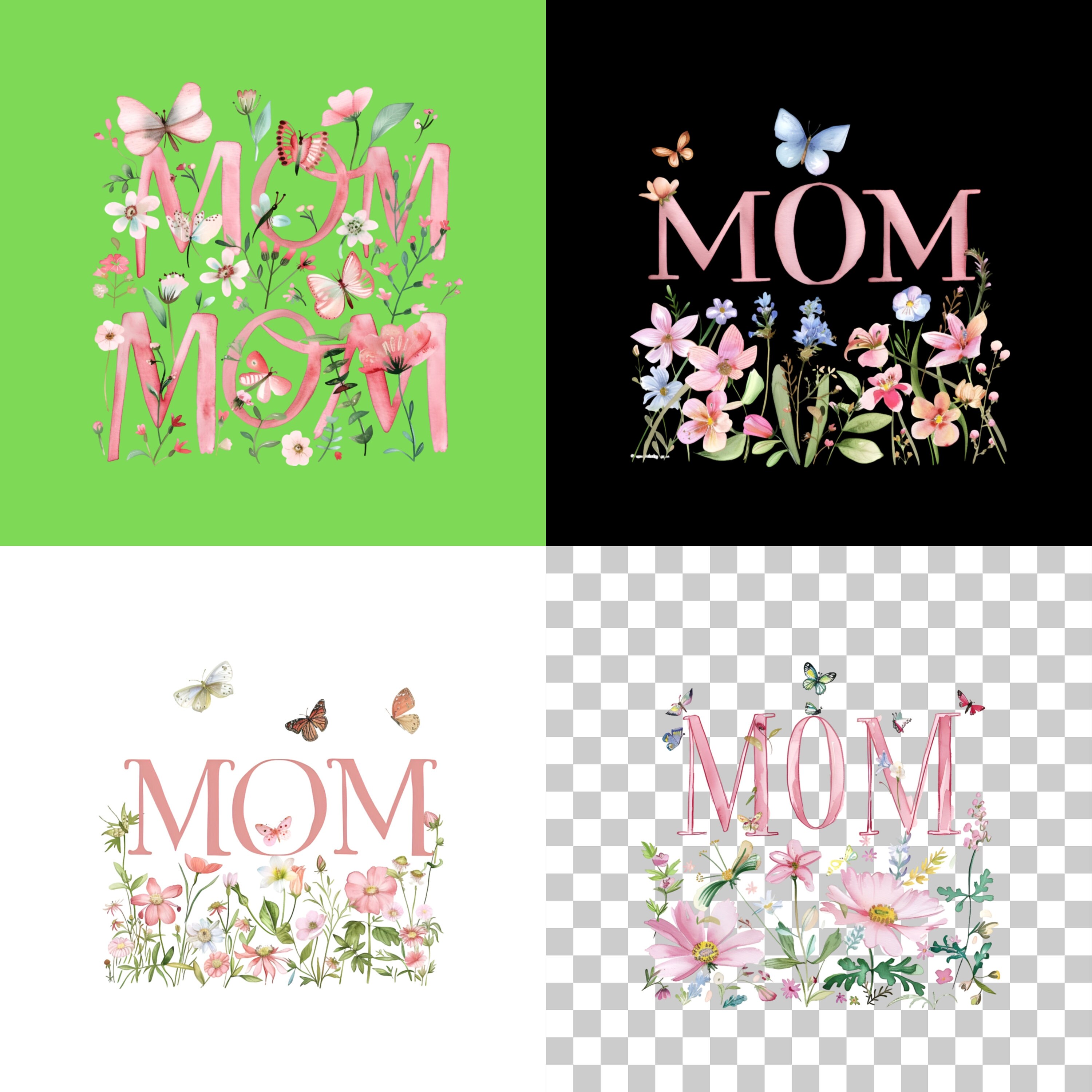 Watercolor Mothers Day Clipart, Floral Mom Clipart Bundle, Happy ...