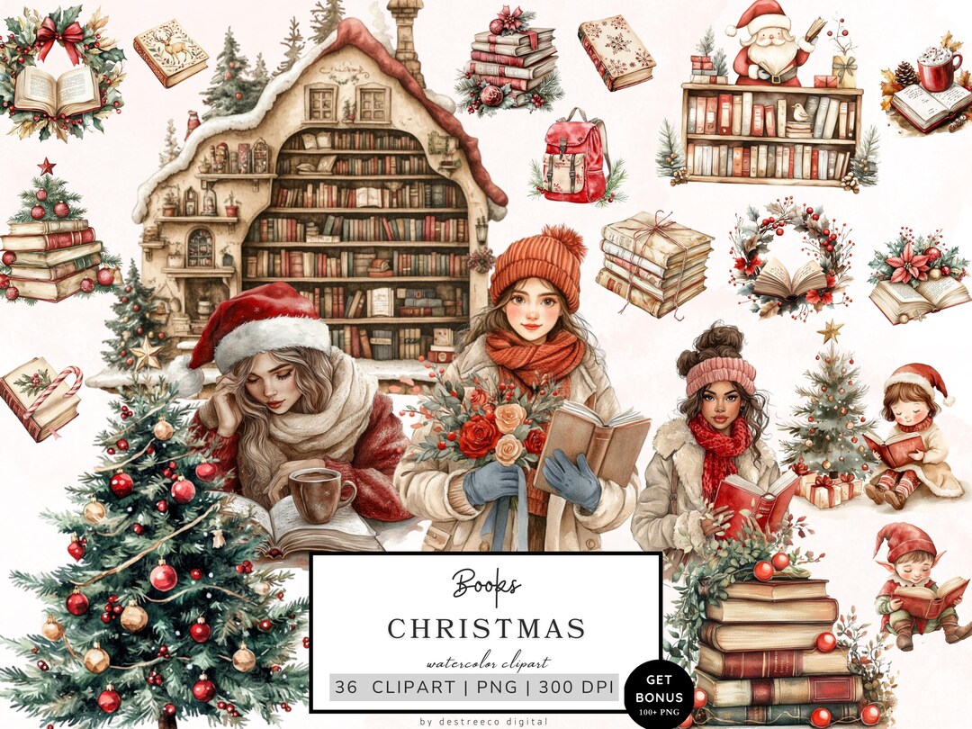 Christmas Clipart Bundle, Bookworm Christmas Png, Cozy Winter Christmas ...