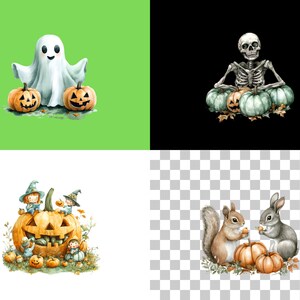 Watercolor Halloween Clipart, Pumpkin Patch Png Bundle, Cute Fall ...