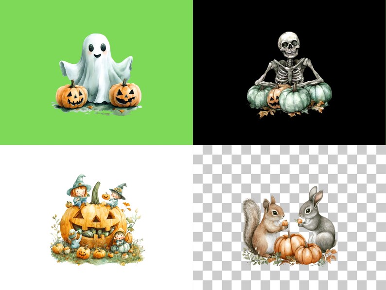 Watercolor Halloween Clipart, Pumpkin Patch Png Bundle, Cute Fall ...