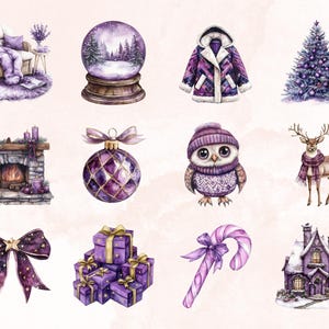 Winter Clipart Bundle, Cozy Christmas Clipart, Winter Clipart, Purple ...