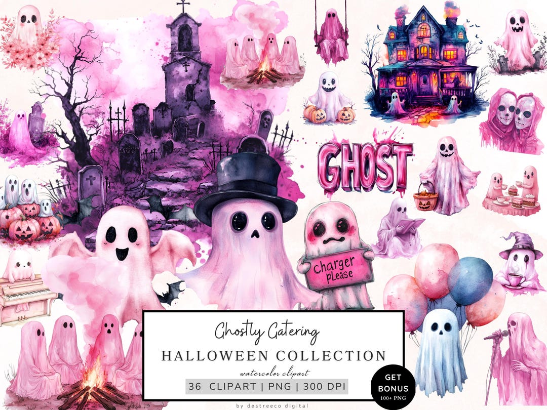 Watercolor Halloween Clipart, Ghost Clipart Bundle, Cute Fall Halloween ...