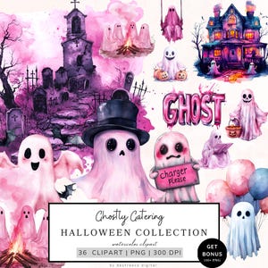 Watercolor Halloween Clipart, Ghost Clipart Bundle, Cute Fall Halloween ...