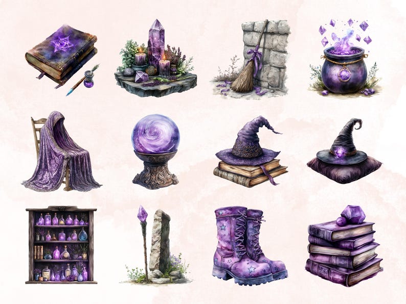 Watercolor Magical Clipart, Witch Clipart, Magic Witch Png Bundle ...