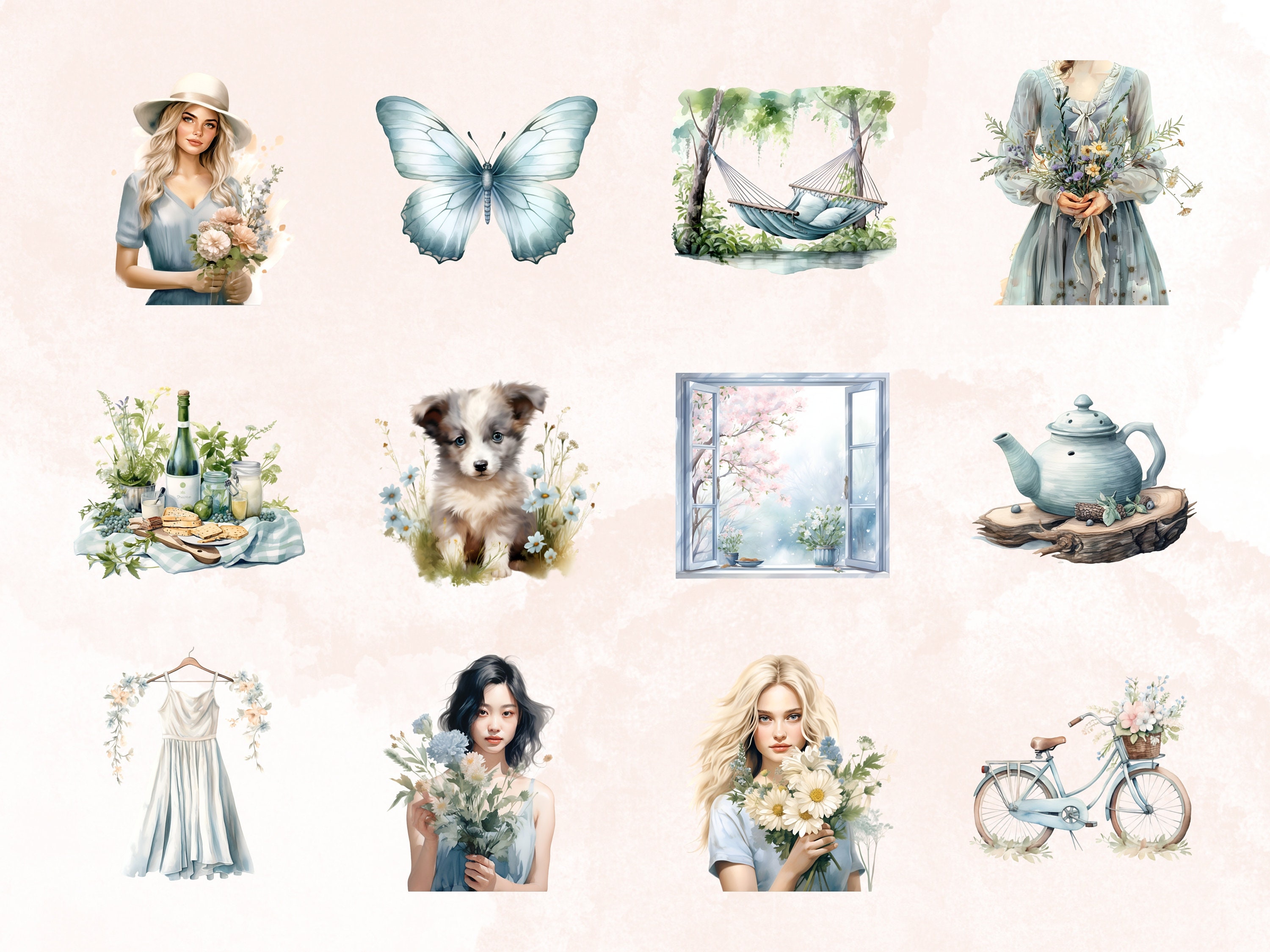 Daisy Love Spring Clipart, Watercolor Spring Graphics, Spring ...