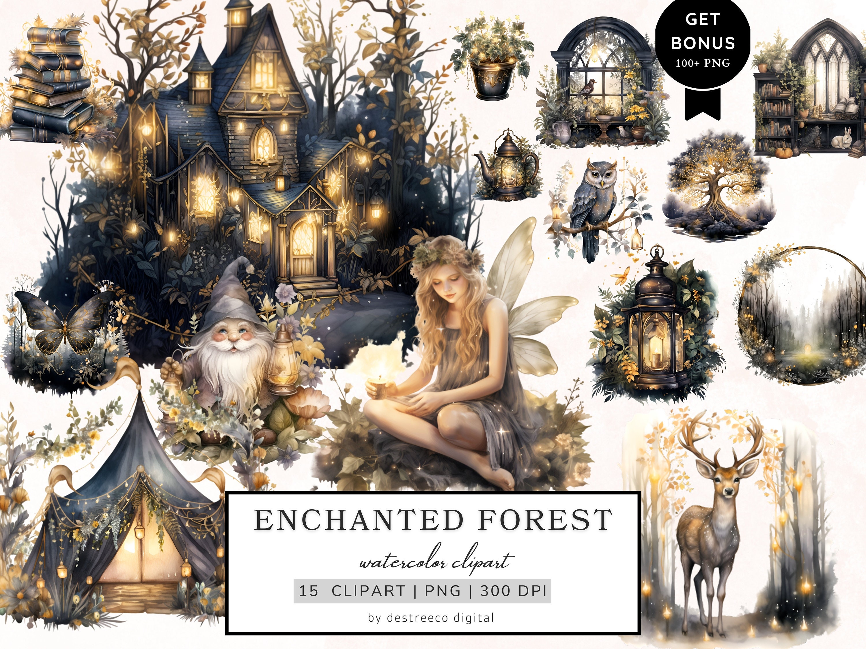 Enchanted Forest Clipart Bundle, Watercolor Forest Clipart, Magical ...