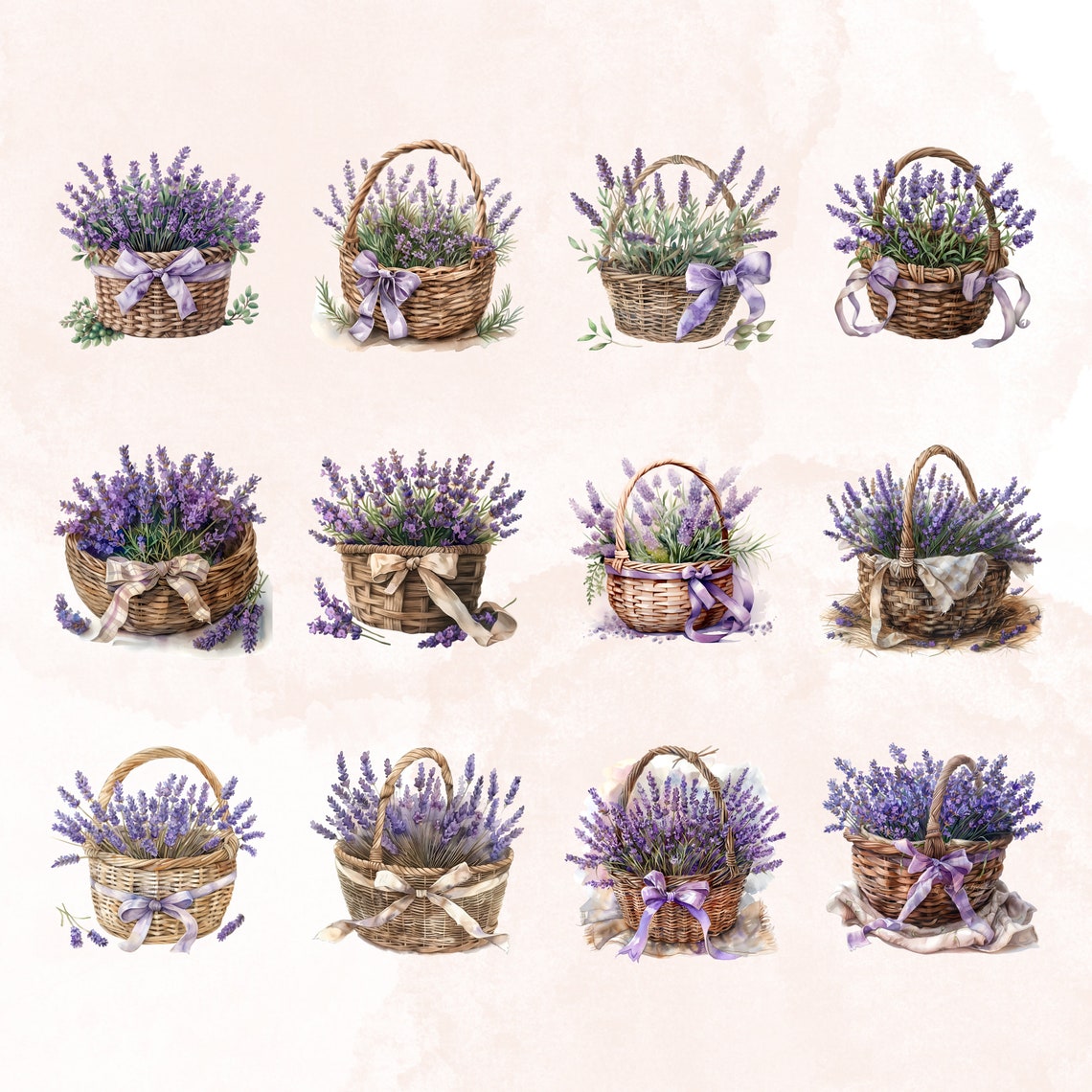 Lavender Basket Clipart, Lavender Clipart, Spring Clipart, Botanical ...