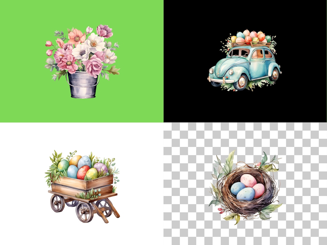 Watercolor Easter Clipart, Country Easter Clipart, Bunny Easter ...