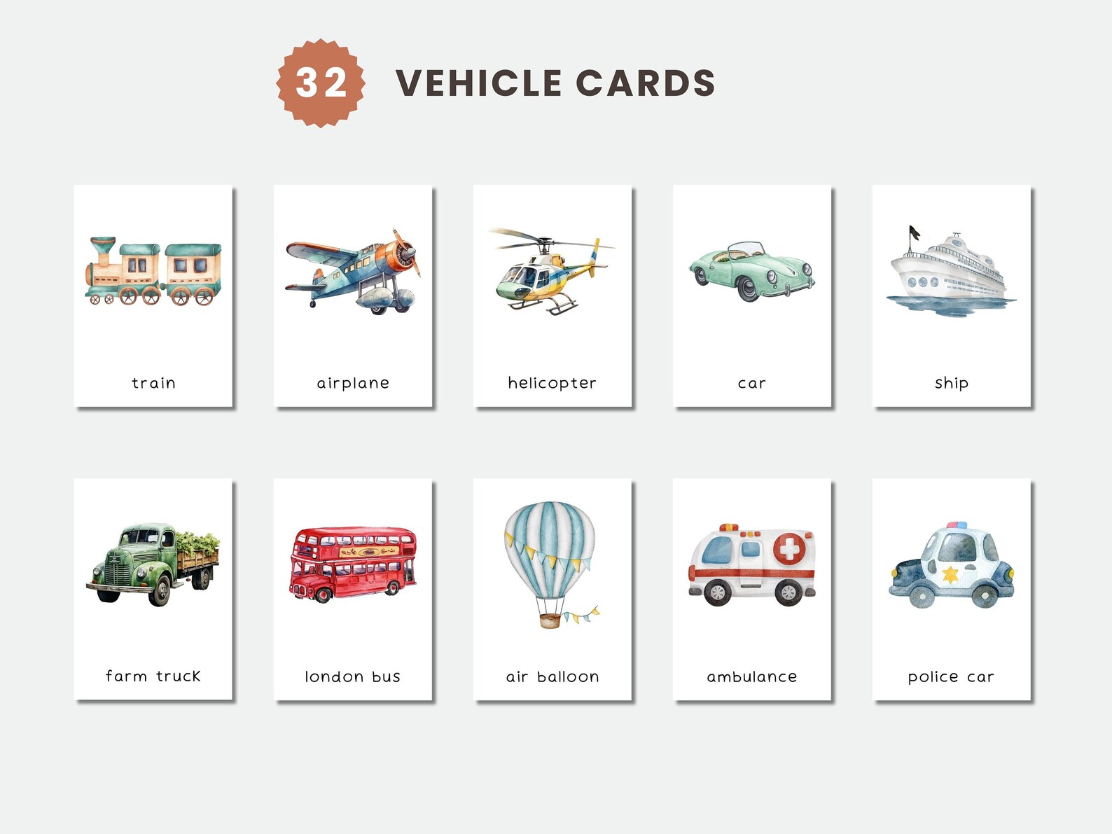 Printable Cards Bundle, Montessori Animal Flashcards, Toddler Vehicle ...