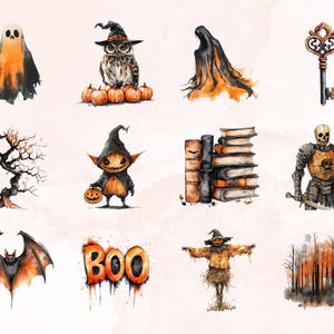 Watercolor Halloween Clipart, Spooky Season Png Bundle, Cute Fall ...