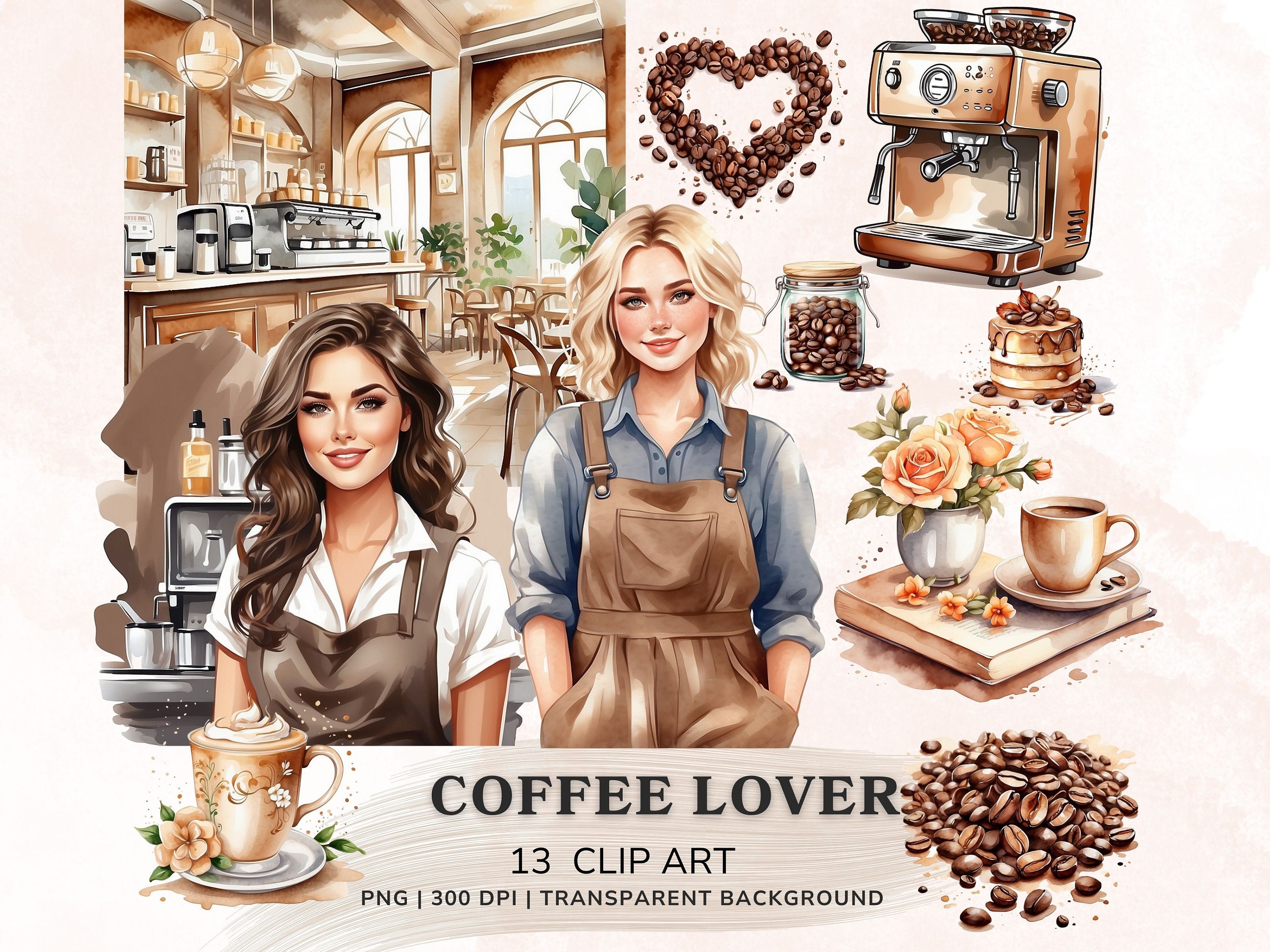 Coffee Lover Clipart, Watercolor Coffee Clipart Bundle, Coffee Shop ...