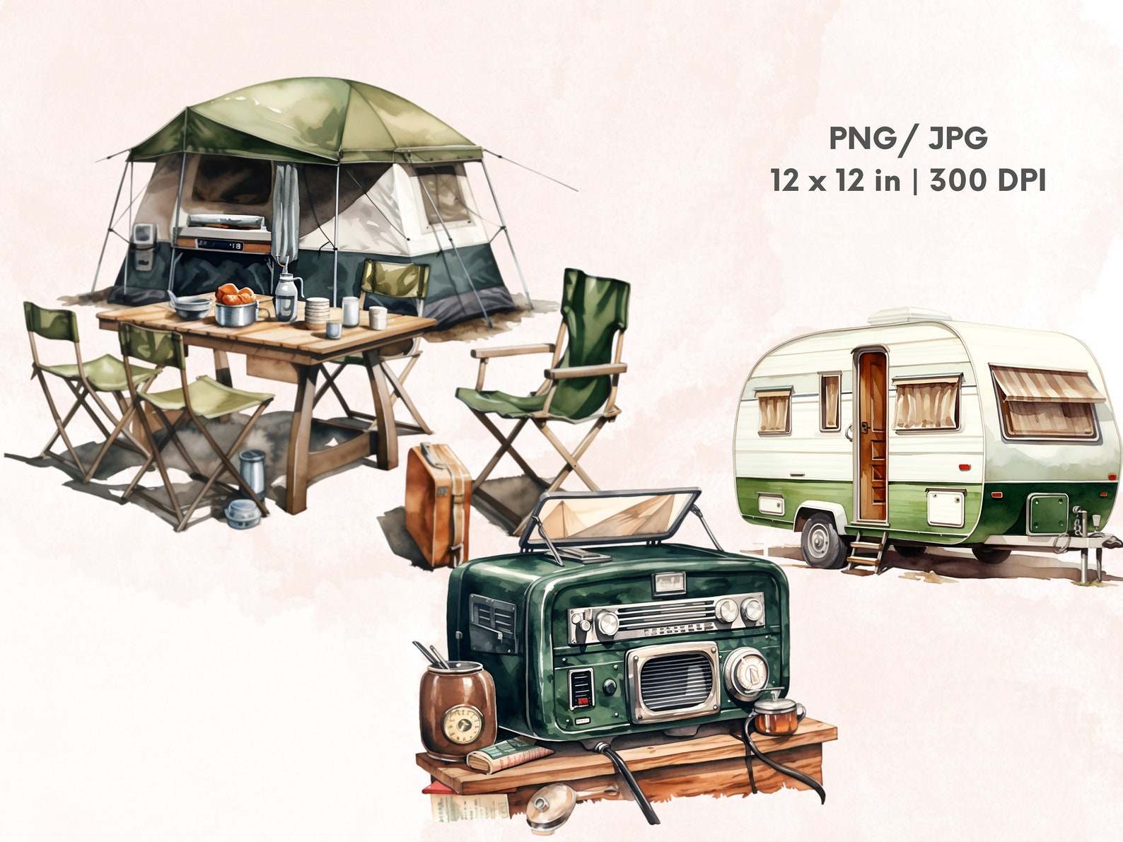 Watercolor Summer Clipart, Camping Clipart, Camp Tent Png, Campfire ...