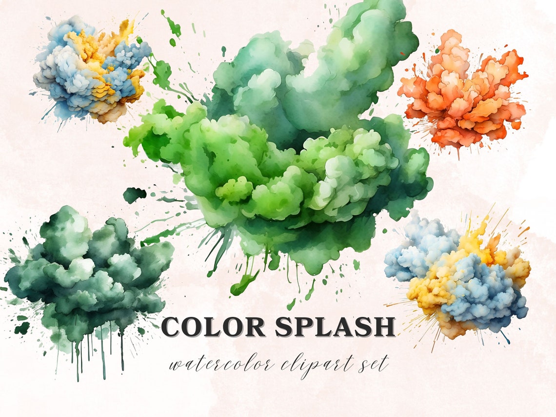 Color Splash Clipart, Watercolor Clipart Bundle, 16 PNG Paint Splatter ...