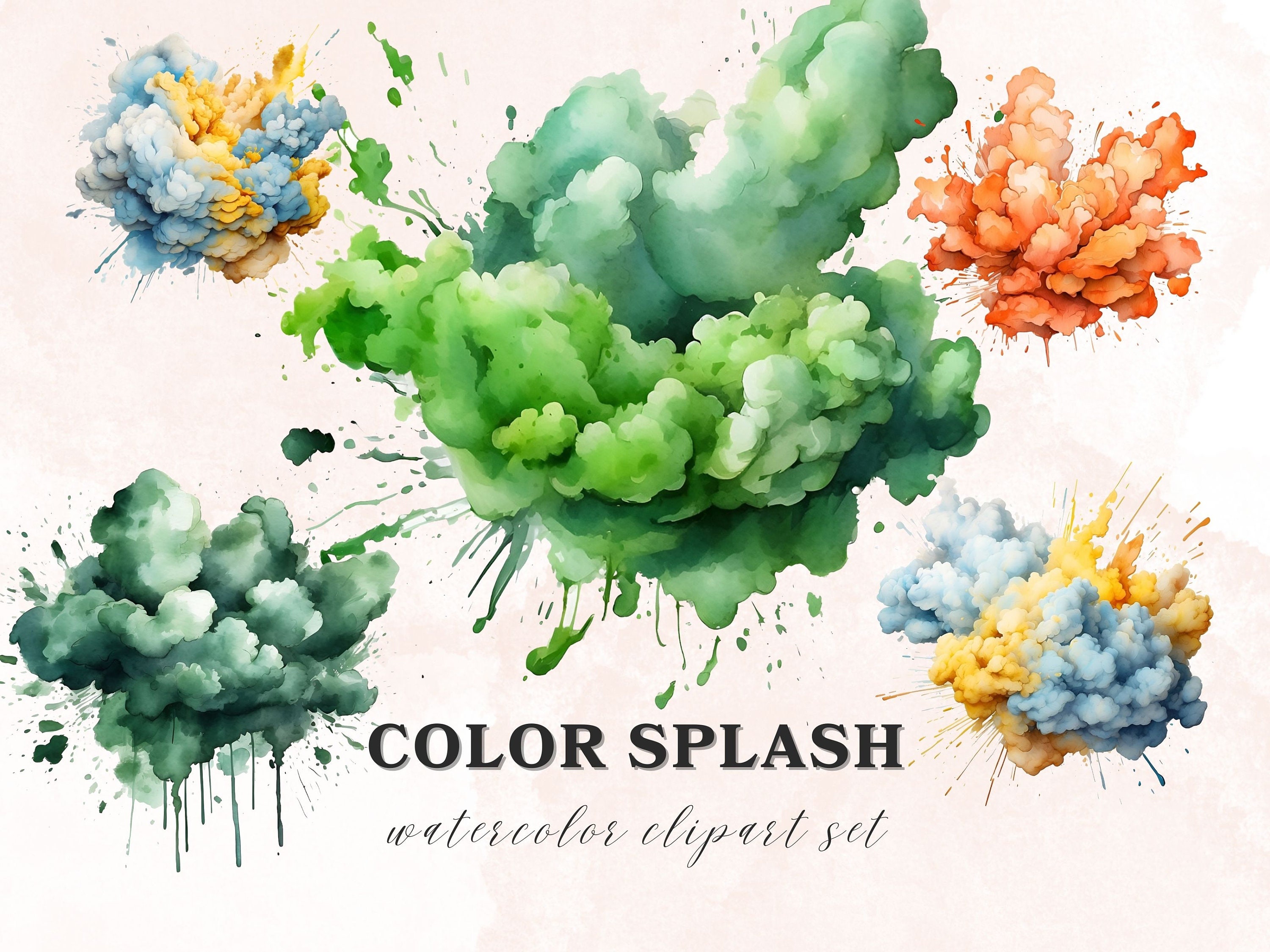 Color Splash Clipart, Watercolor Clipart Bundle, 16 PNG Paint Splatter ...