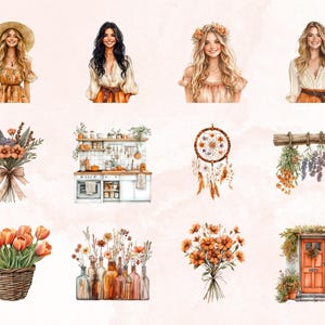 Spring Clipart Bundle, Boho Countryside Clipart, Cottagecore Clipart ...