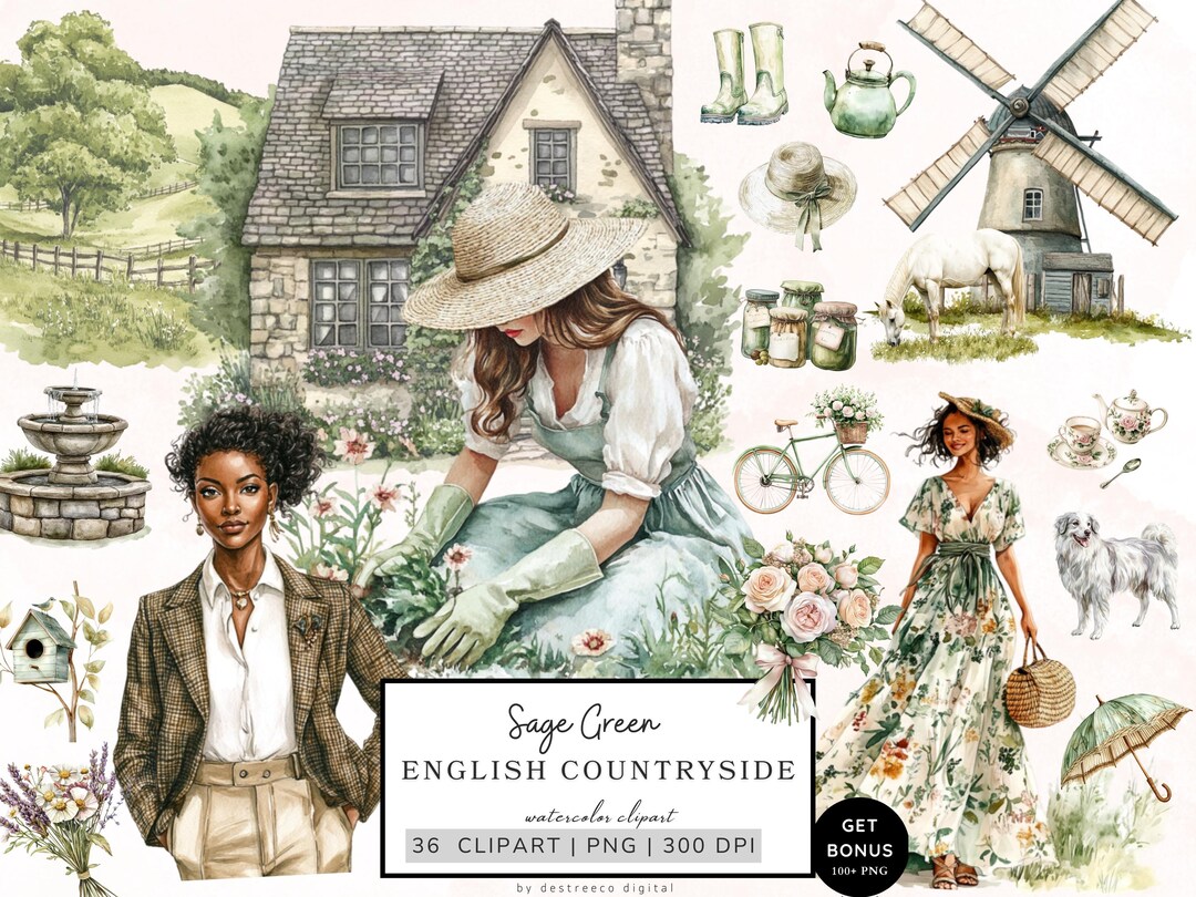 English Countryside Clipart Bundle, Cottagecore Clipart, Vintage ...