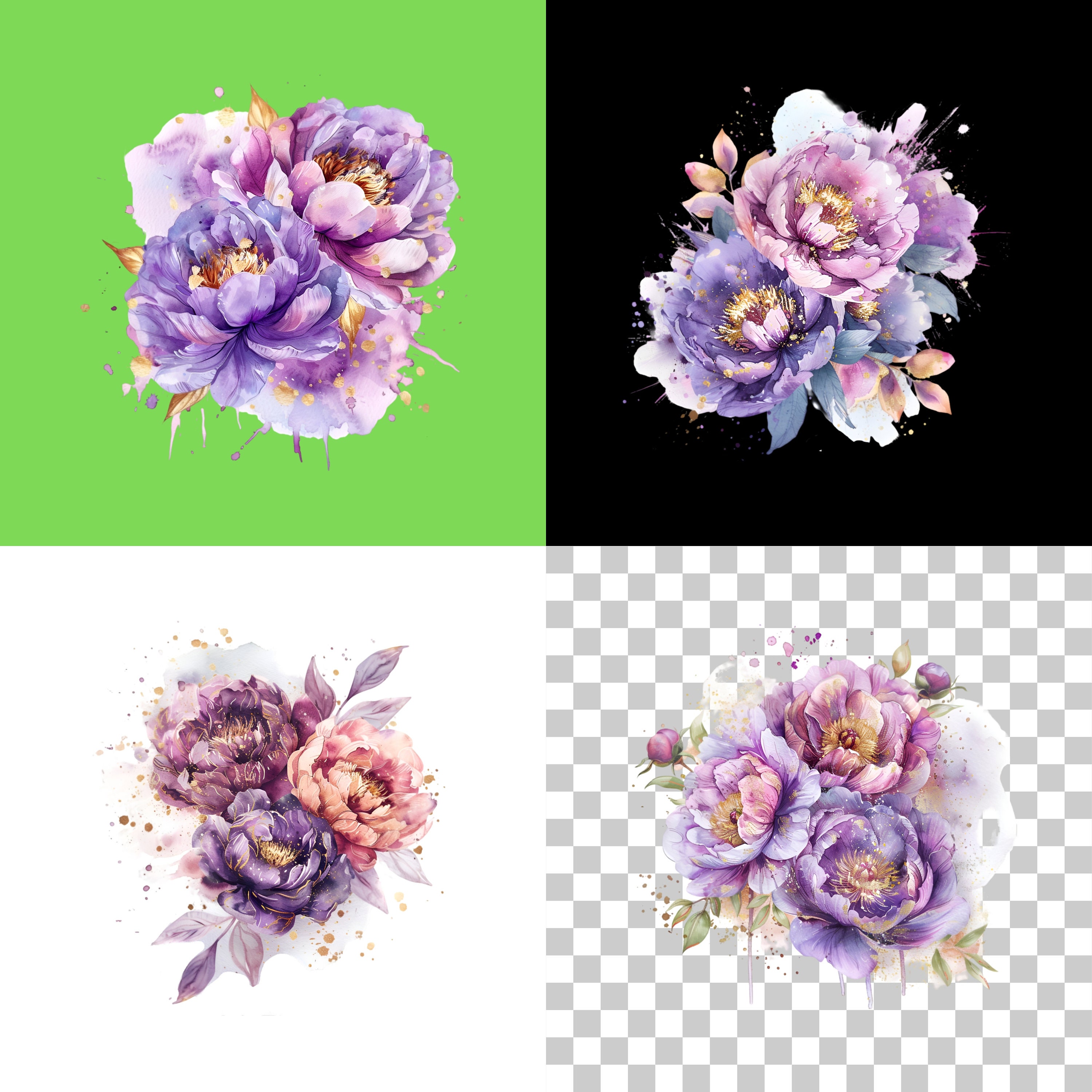 Watercolor Peony Clipart, Floral Clipart, Spring Clipart, Wedding ...