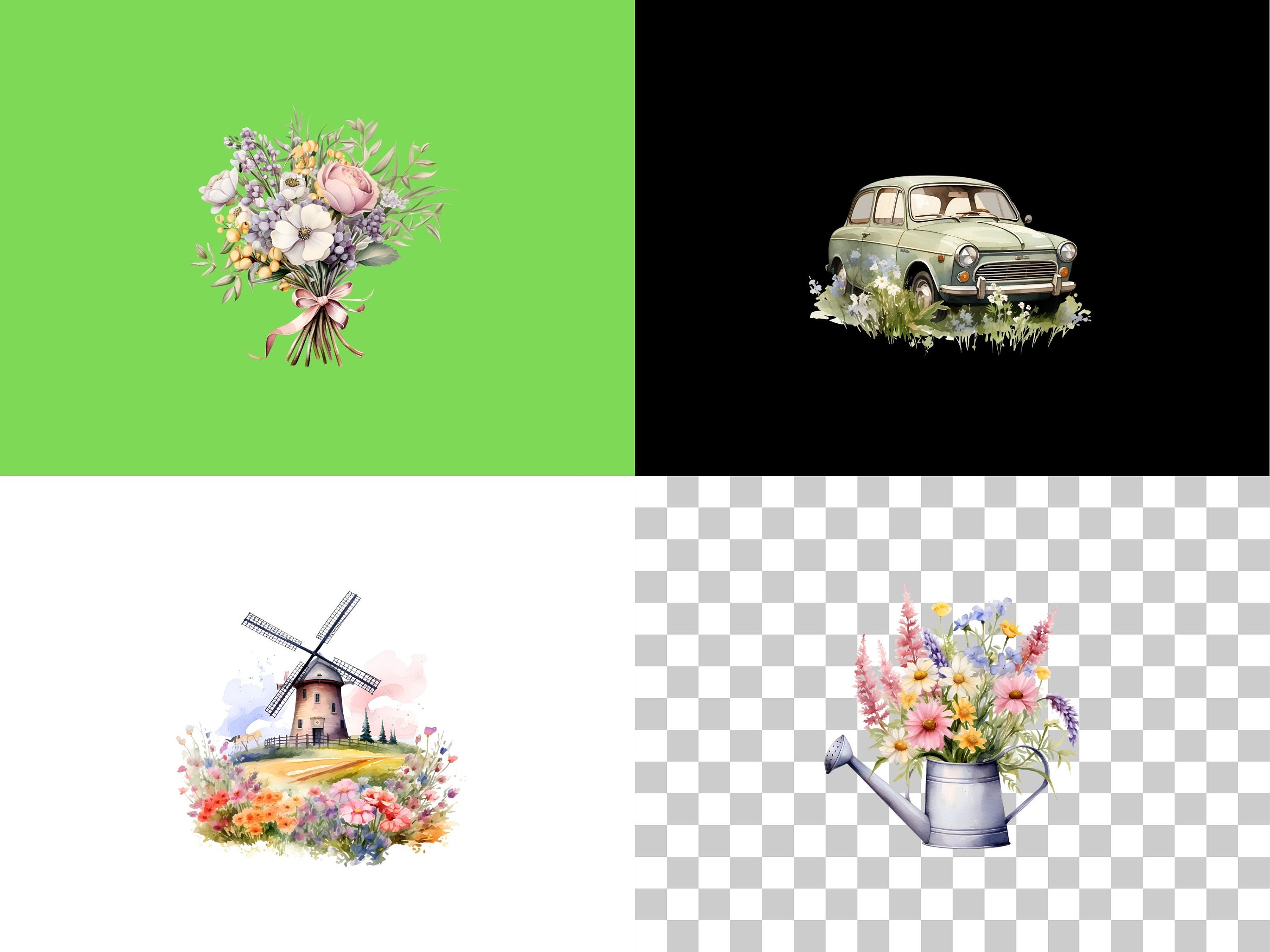 Watercolor Spring Clipart, Wildflowers Clipart Bundle, Wildflowers Png ...