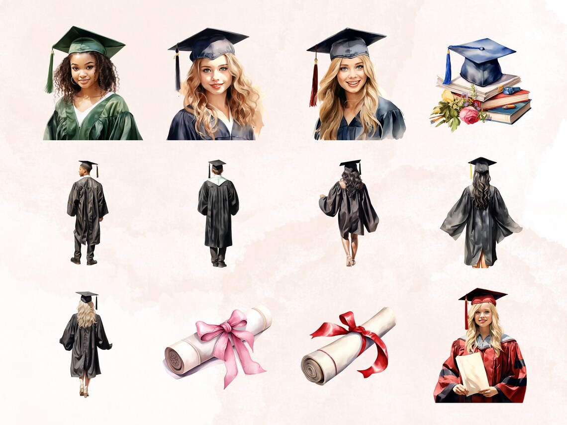 Watercolor Graduation Clipart, .graduation Cap, Graduation Ceremony ...