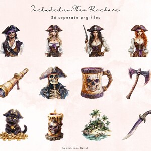Watercolor Pirate Adventure Clipart, Vintage Pirates Png Bundle, Cozy ...