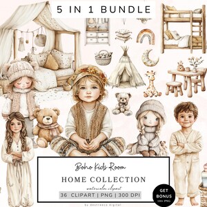 Boho Living Clipart Bundle, Cozy Cottagecore Clipart, Boho Life Png ...