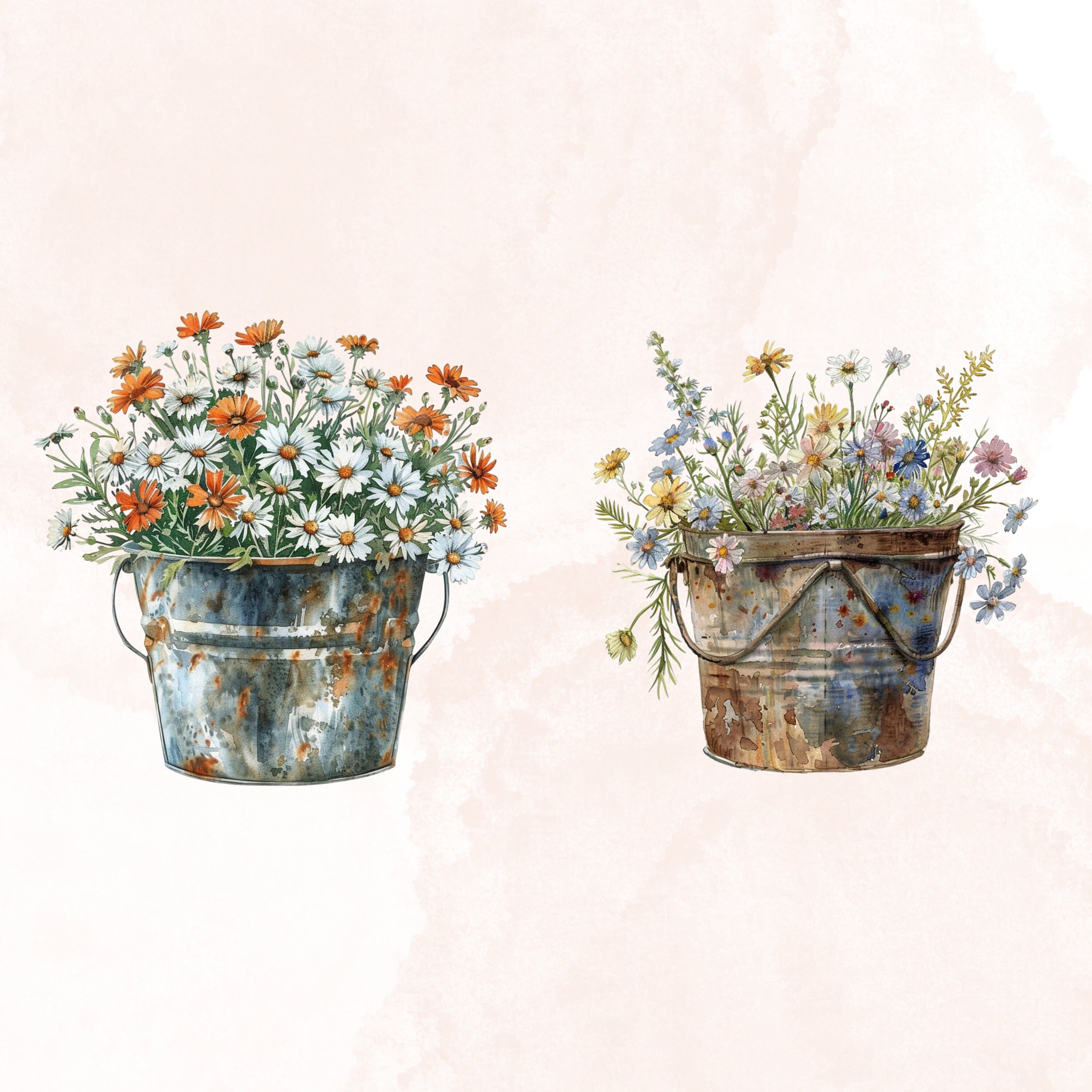 Watercolor Wildflowers Clipart Bundle, Bucket of Wildflowers Png ...