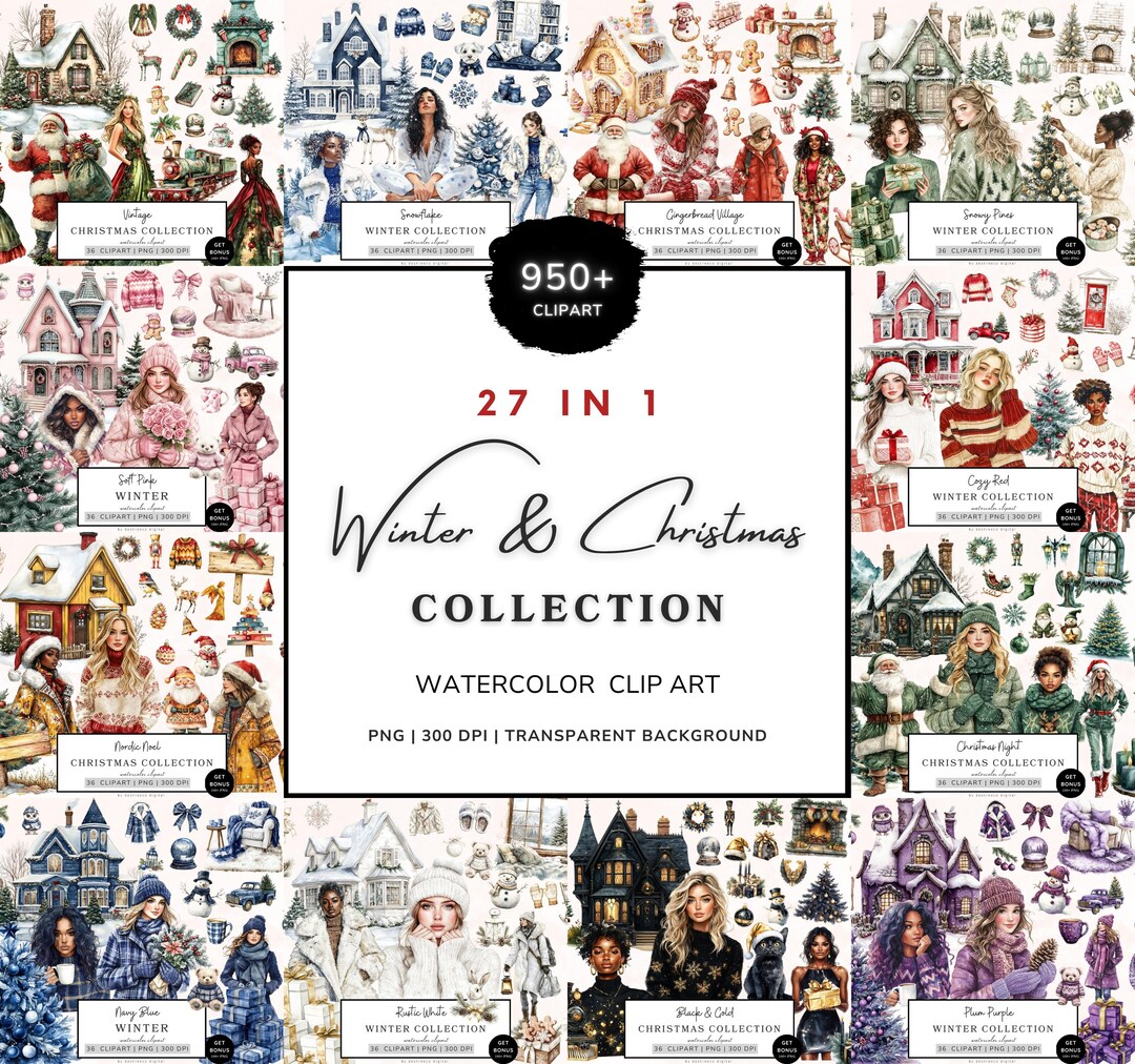 Winter Clipart, Cozy Christmas Clipart, Big Clipart Megabundle, Cozy ...