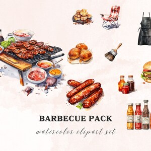 Watercolor Barbecue Clipart Bundle, BBQ Png, Grill Food Clipart, Picnic ...