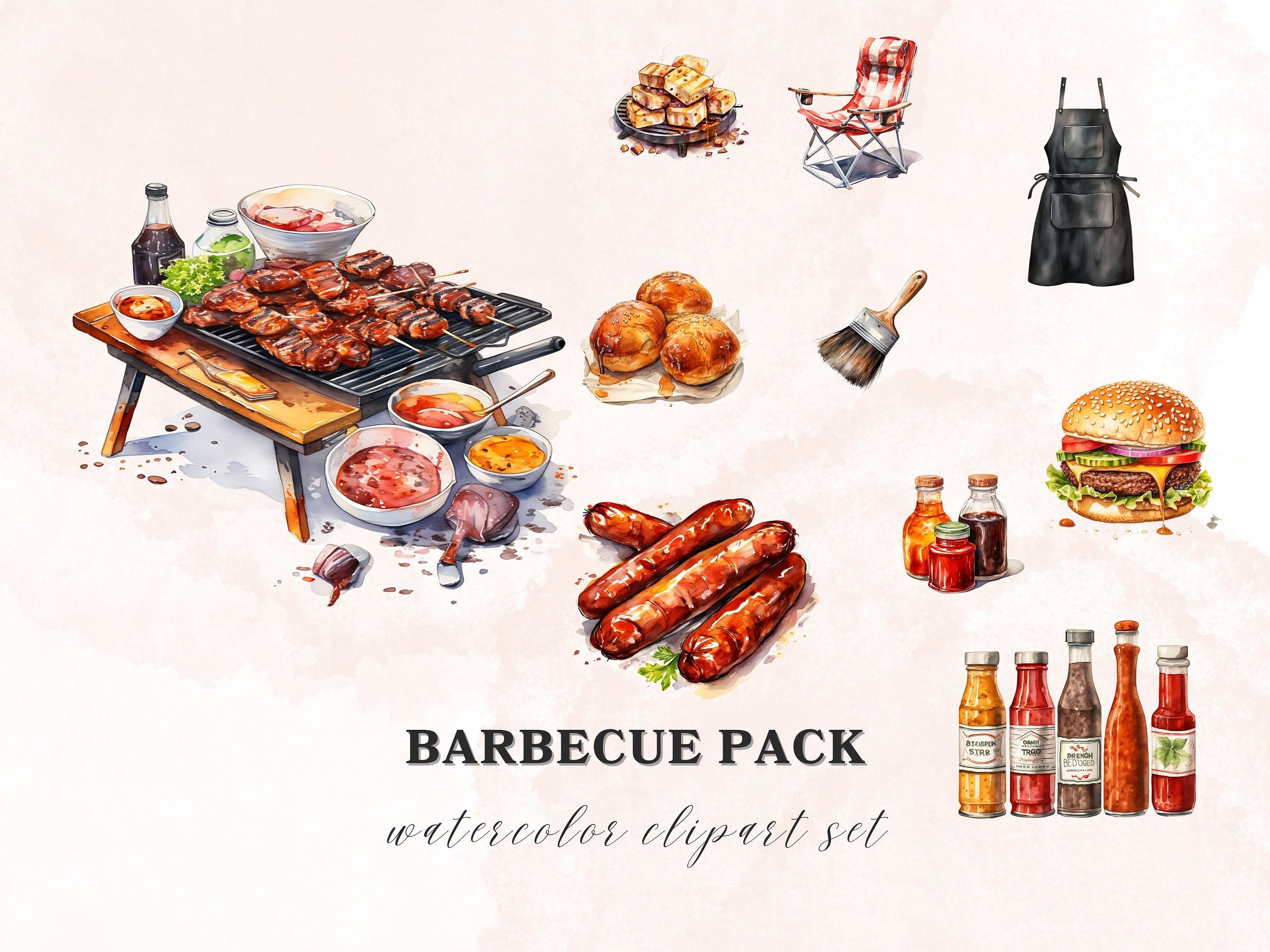 Watercolor Barbecue Clipart Bundle, BBQ Png, Grill Food Clipart, Picnic ...