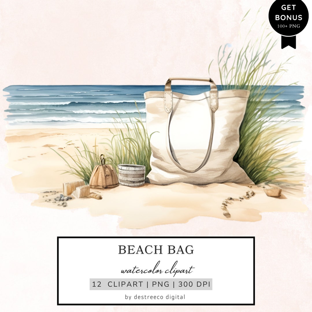 Watercolor Beach Bag Clipart, Summer Clipart Bundle, Beach Clipart ...