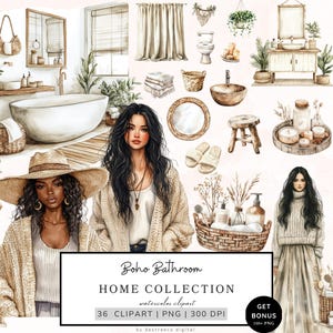 Boho Living Clipart Bundle, Cozy Cottagecore Clipart, Boho Life Png ...