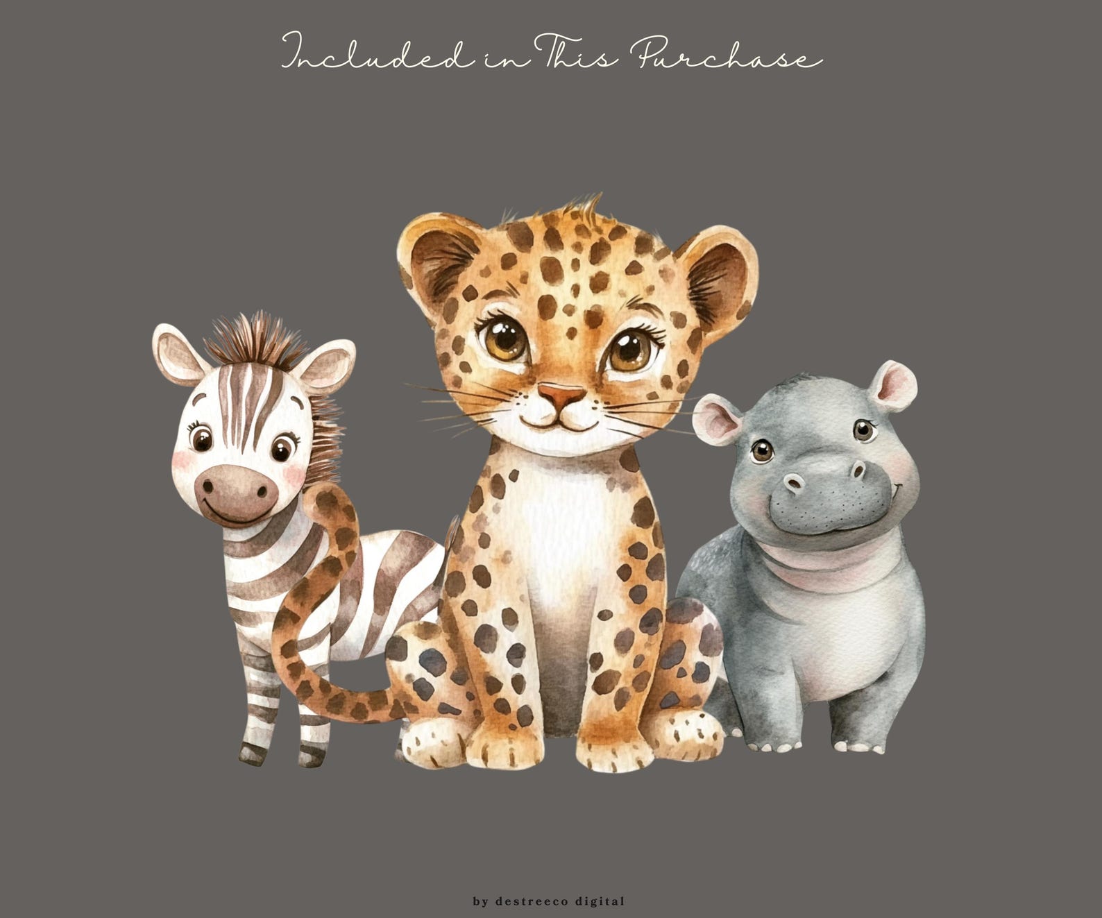 Safari Animals Clipart, Cute Watercolor Jungle Animals, Lion Giraffe ...