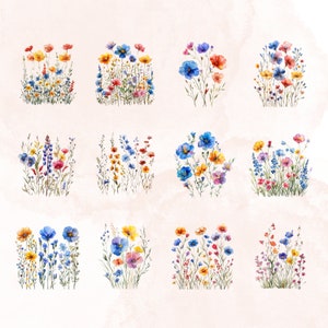 Watercolor Wildflowers Clipart, Spring Clipart, Colorful Wildflower ...