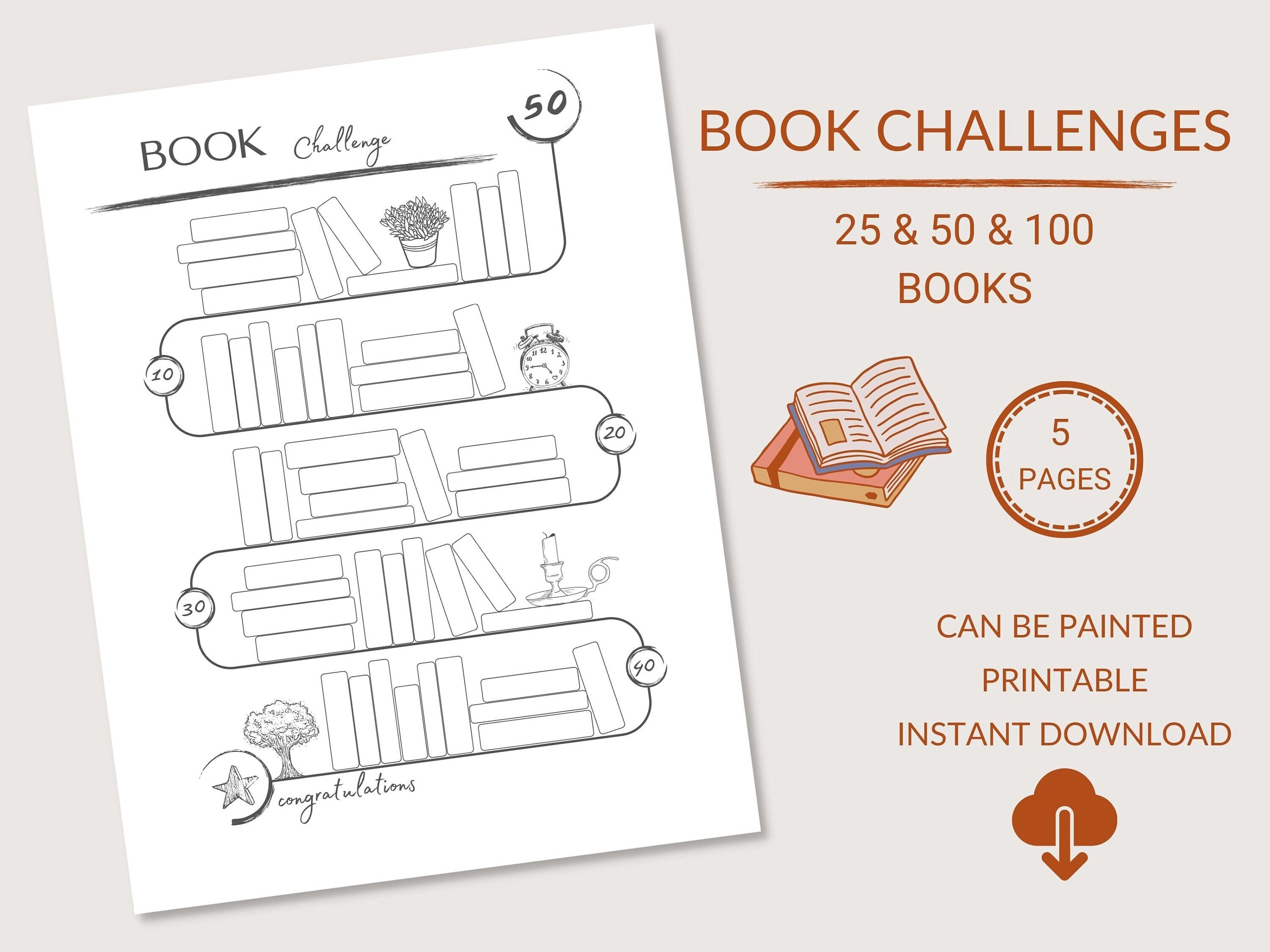 Book Challenge Book Tracker Printable Bookmark Reading - Etsy