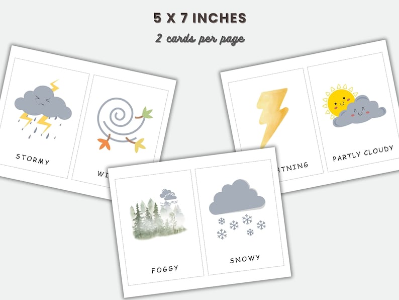 Weather Cards Printable Montessori Flashcards Preschool Cards ...