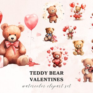 Valentines Teddy Bear Clipart, Watercolor Teddy Valentines Clipart ...