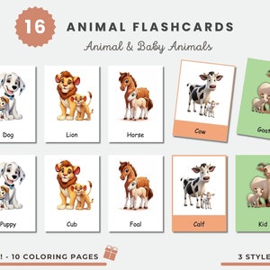 Animals & Baby Animals Printable Flashcards | Montessori Cards | Pre ...