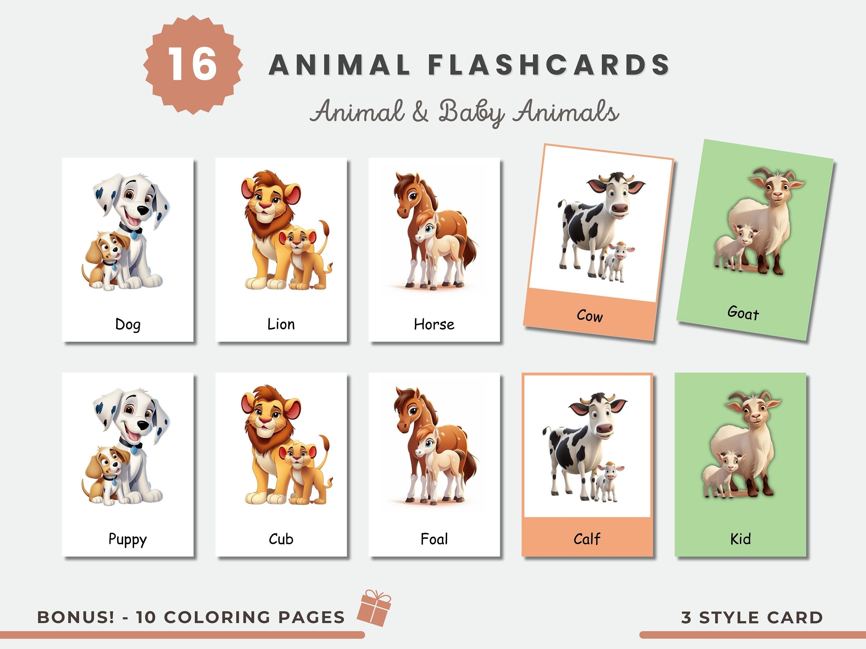 Animals & Baby Animals Printable Flashcards Montessori Cards Pre-school ...