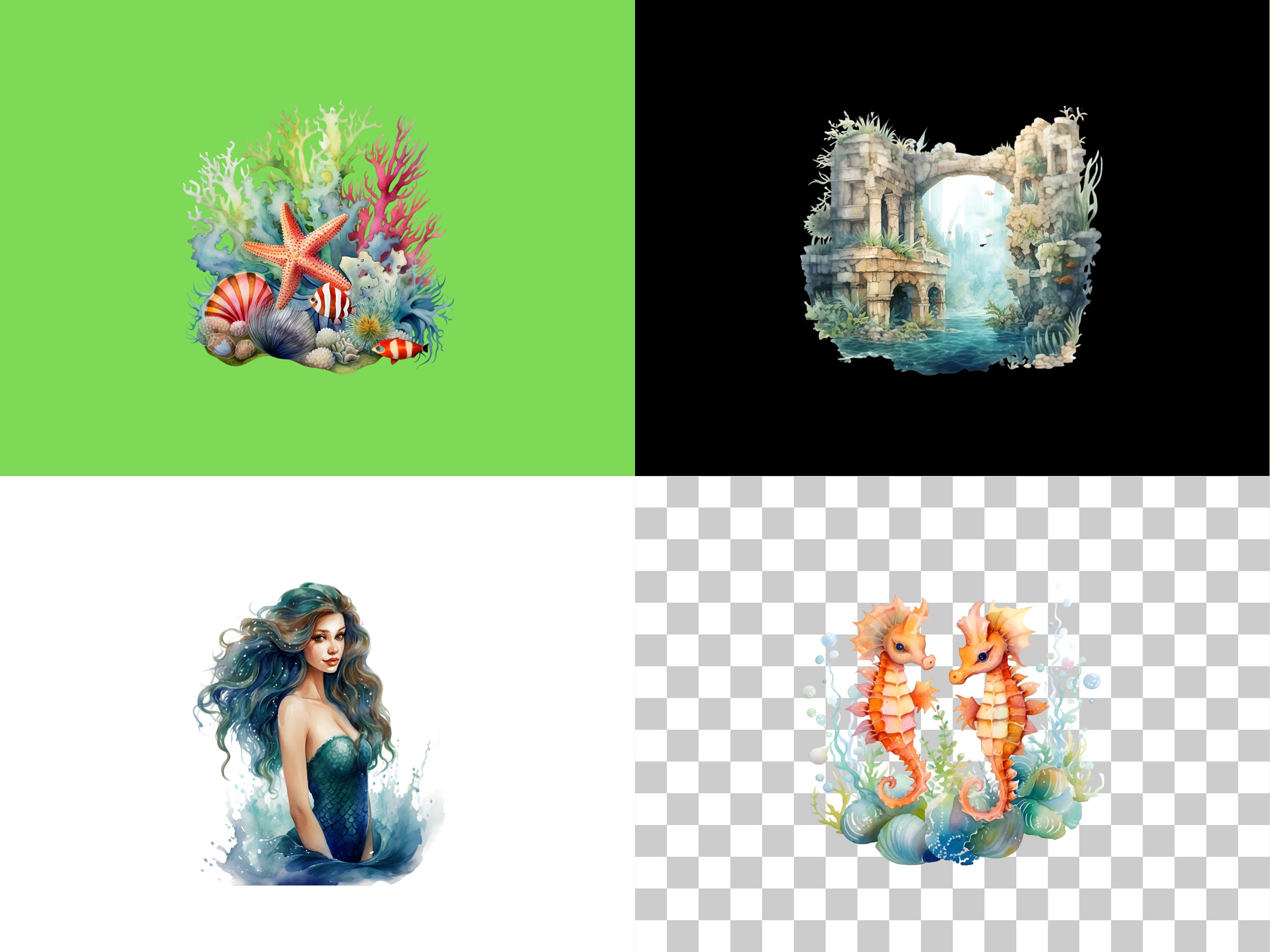 Watercolor Summer Clipart, Undersea Clipart, Travel Clipart, Magical ...