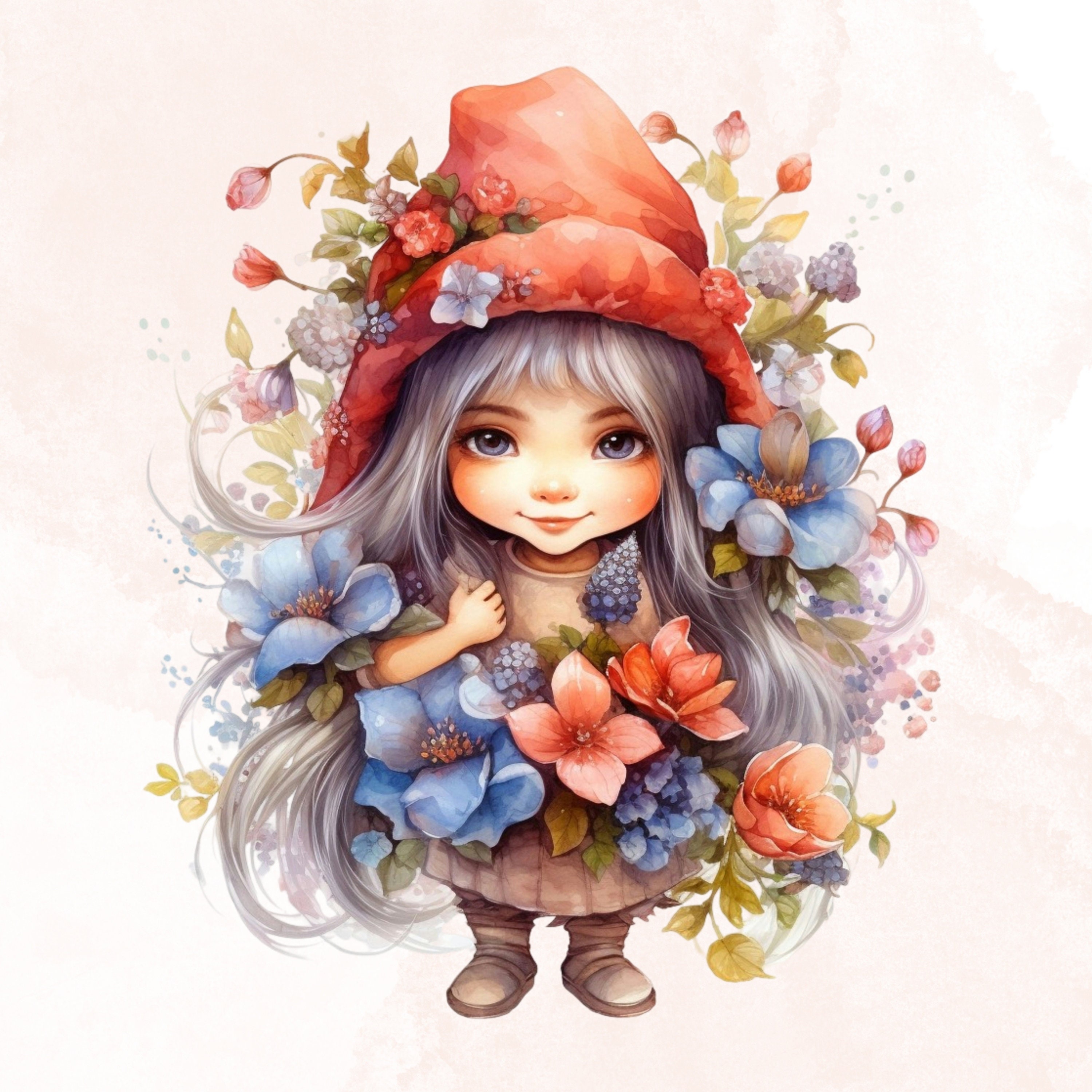 Gnome Clipart, Cute Girl Gnome Bundle, Watercolor Gnome Png, Spring ...