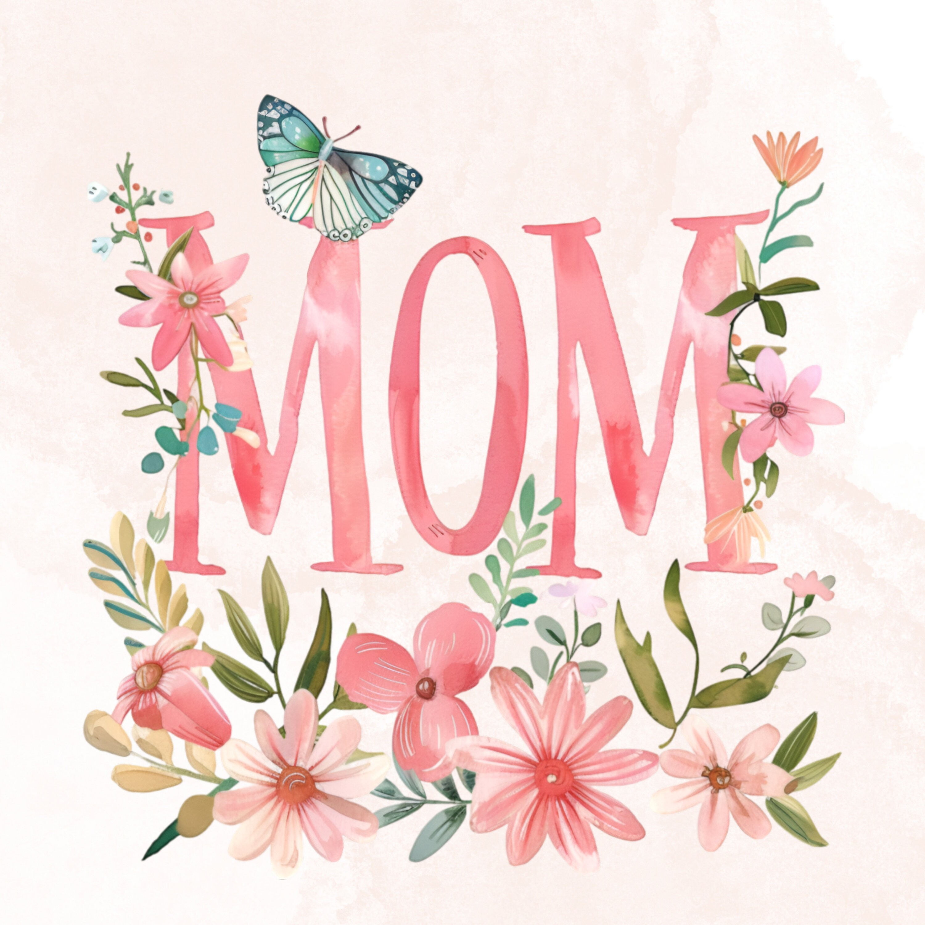 Watercolor Mothers Day Clipart, Floral Mom Clipart Bundle, Happy ...