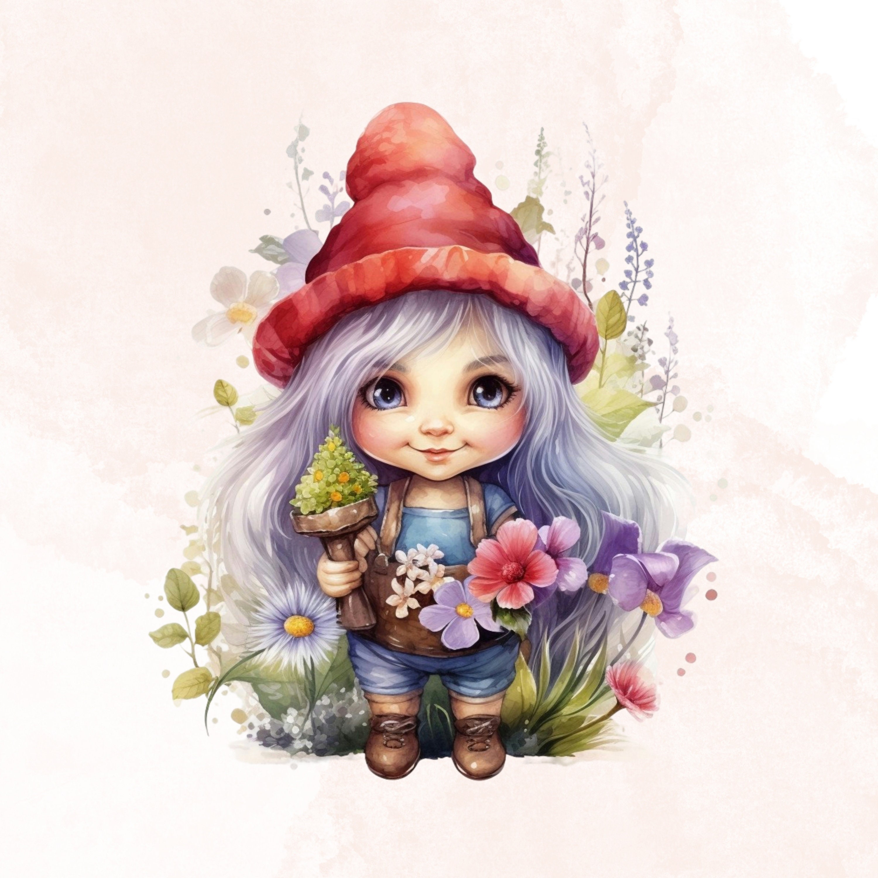 Gnome Clipart, Cute Girl Gnome Bundle, Watercolor Gnome Png, Spring ...