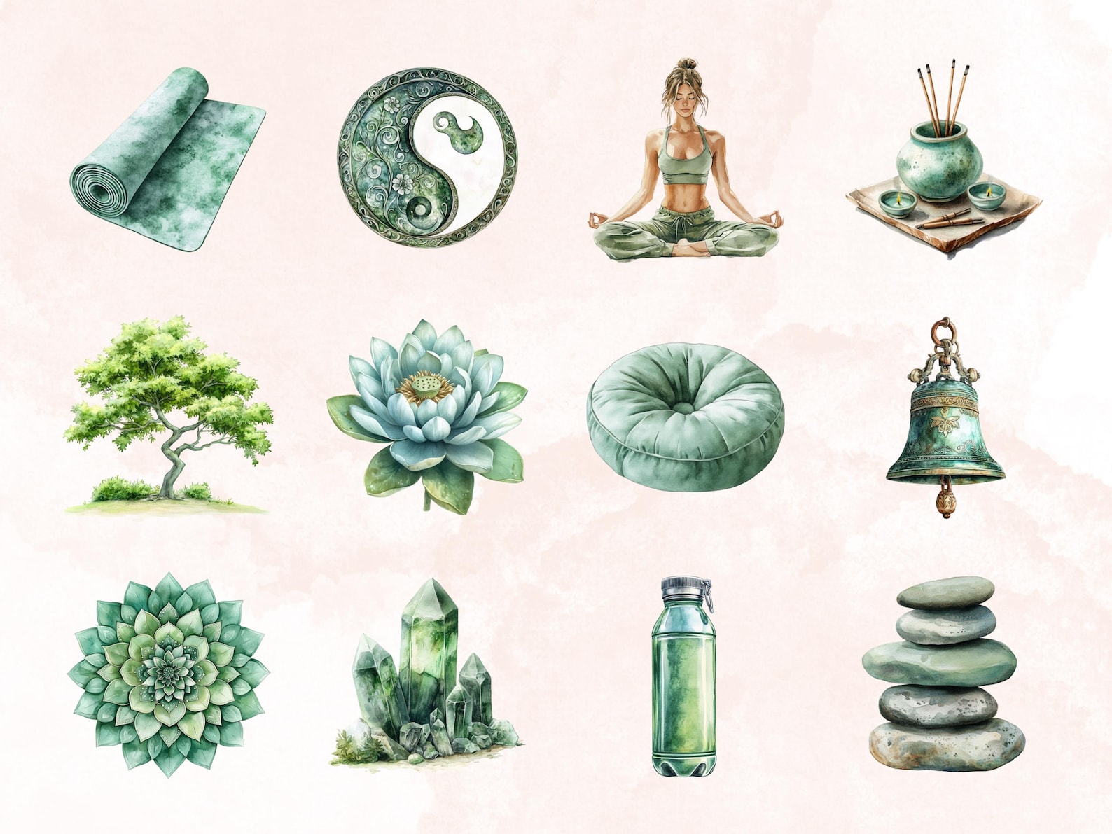 Yoga Clipart Bundle, Watercolor Green Yoga Time Pngs, Yoga Lover ...