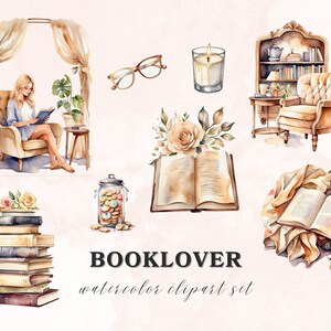 Book Lover Watercolor Clipart, Pretty Girl Clipart, PNG Books Clipart ...